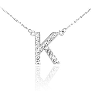 Fine 14k White Gold Diamond-Studded Initial Letter K Pendant Necklace, 18"