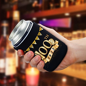 Yangmics 100th Birthday Can Cooler Sleeves Pack of 12-1923 Sign - 100th Anniversary Decorations - Dirty 100th Birthday Party Supplies - Black and Gold Seventieth Birthday Cup Coolers