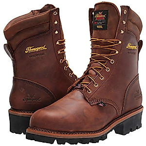 Thorogood Logger Series 9” Waterproof Insulated Steel Toe Work Boots for Men - Premium Leather with 400g Thinsulate and Vibram Slip-Resistant Heel Outsole, Trail Crazyhorse - 9.5 XW US