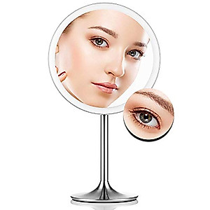 Miusco 9" Lighted Makeup Mirror Pro, 5X + 10X Magnification, Ultra Bright HD Lighting System, Rechargeable & Cordless, Adjustable Brightness, Touch Activated, Brush Stainless Steel