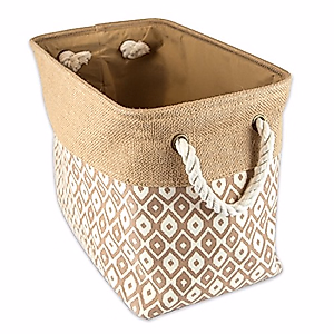 DII Collapsible Burlap Ikat Storage Bin, Large Rectangle, 17.5x12x15, Brown