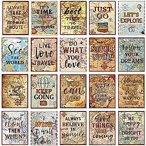 Pasimy 20 Pcs Travel Map Motivational Wall Decor Travel World Inspirational Bulletin Board Posters Positive Travel Themed Classroom Decorations Inspirational Posters for School Office Travel Party