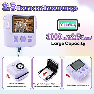 Kids Camera Instant Print, Christmas Birthday Gifts for Girls and Boys Age 3-12,1080P Kids Instant Cameras That Print Photos,Portable Toddler Toy for 3 4 5 6 7 8 9 10 11 Year Old Boys (Purple)