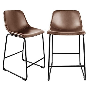 TAVR Furniture Faux Leather Counter Height Stools Armless Island Chairs Set of 2 with Backs for Home Kitchen Dining Room Bar Coffee Shop, Industrial Vintage Style, Brown