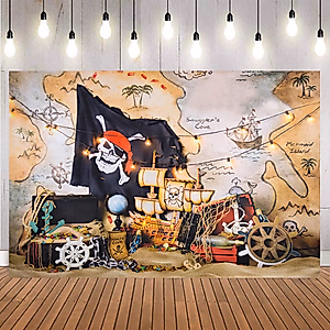 Pirate Backdrop Pirate Party Decoration Pirate Treasure Map Backdrop Background Halloween Birthday Party Photo Booth Props 9x6FT