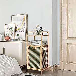RELAX4LIFE Laundry Hamper Bamboo W/ Removable Liner, 2-Tier Shelves Tilt-out Design Space-Saving Laundry Hamper Basket for Bathroom, Living Room,Bedroom, Natural +Green