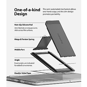 Ringke Outstanding Universal Tablet Stand Spring-Action Kickstand Multi Angle Adhesive Attachment for iPad Tablets, E-Reader, and More - Dark Gray