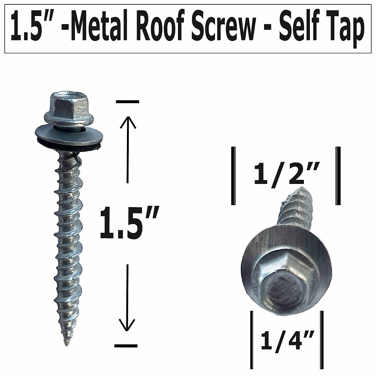 Metal Roofing Screws - #10 x 1.5” – Self Tapping ¼” Hex Head with EPDM Rubber Washer – for Metal to Wood, Corrugated Roofing, Siding, Sheds, Pancake Screw - Hex Drive Easy Install - Galvanized (100)