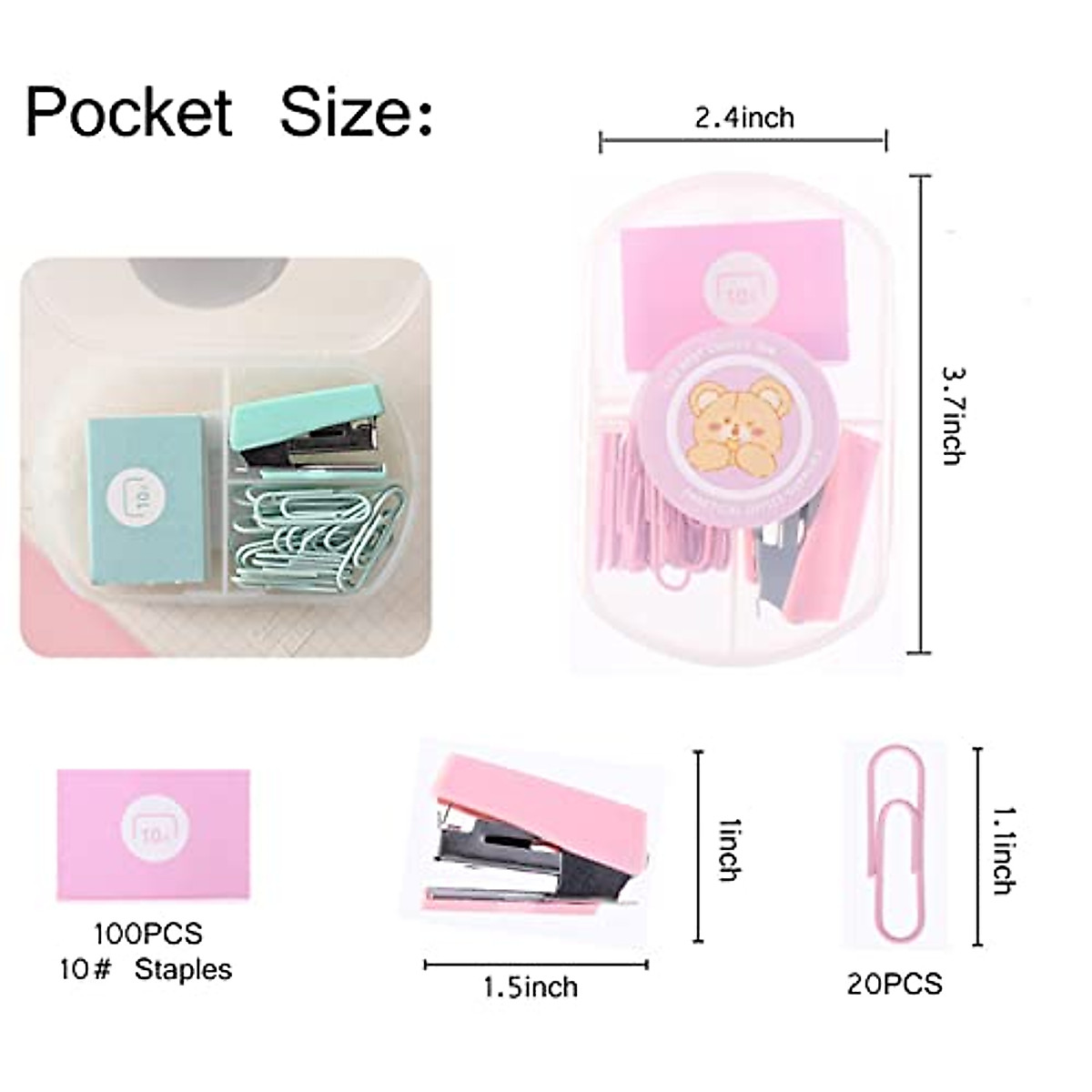 Simonhomes Mini Stapler, Small Stapler with 100 PCS Staples, Blue Stapler Stationery Set with 20 PCS Clips for Office School Home, 10 Sheets Capacity