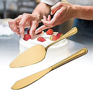 ZEENEEK Wedding Cake Knife and Server Set, 2 Pieces Gold Stainless Steel Cake Knife Pie Server Cake Cutting Set Serving Utensils for Wedding, Birthday, Parties and Events Christmas(Gold)