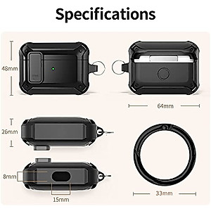 Airpods Pro Case Cover Men Lock with Cleaning Kit, GARTOO Protective Cover with Cleaning Pen Compatible with Airpod Pro Case, Shockproof Rugged Shell for Air Pods Pro 2019 Charging Case (Black)