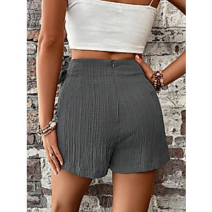 WDIRARA Women's Summer Mini Wrap Shorts Knot High Waist Belted Skorts Zipper Casual Loose Skirt Deep Grey L
