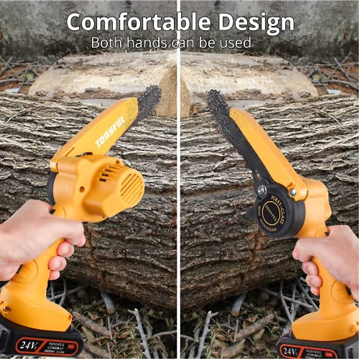 Mini Chainsaw, TONYFUL 6-Inch Cordless Chainsaw with 2 Battery and Replacement Chain, Professional Electric Chainsaw Portable Handheld Chainsaw Rechargeable Garden Saw for Pruning Trees Wood Cutting