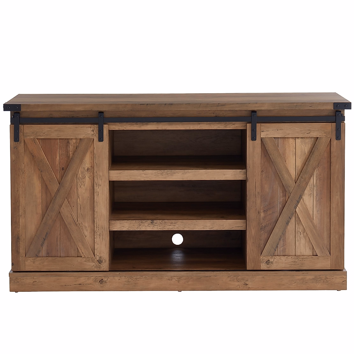 EDYO LIVING Farmhouse TV Stand for 65 Inch TV, Wood TV Stand with Sliding Barn Door, Entertainment Center with Storage Cabinet, Rustic Media Console for Living Room Bedroom, Rustic Oak