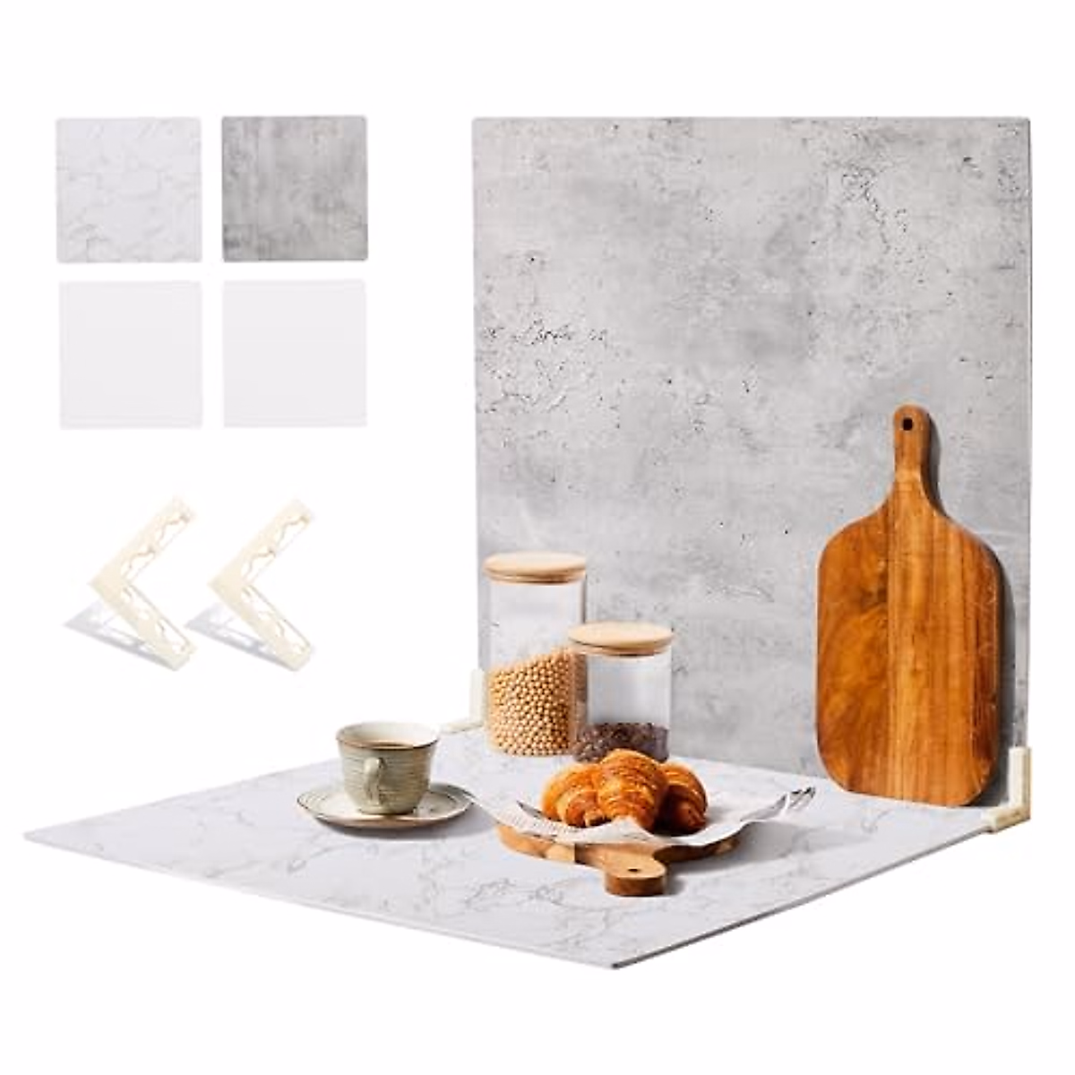 2 PCS 4 Pattern Boards Photo Backdrop for Flat Lay, Food Photography Background 24x24 Inch, BEIYANG (Marble+Light Gray)