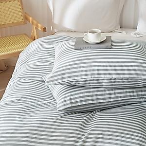 EAVD Duvet Cover Twin Grey Striped Duvet Cover Soft Microfiber Classic Striped Geometric Bedding Set with 2 Pillowcases Reversible Modern Grey Striped Comforter Cover with Zipper Closure
