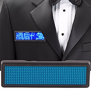 LED Digital Nametag, Rechargeable Programmable Name Badge Card ID with Magnet/Pin for Restaurant Party Bar(Blue)