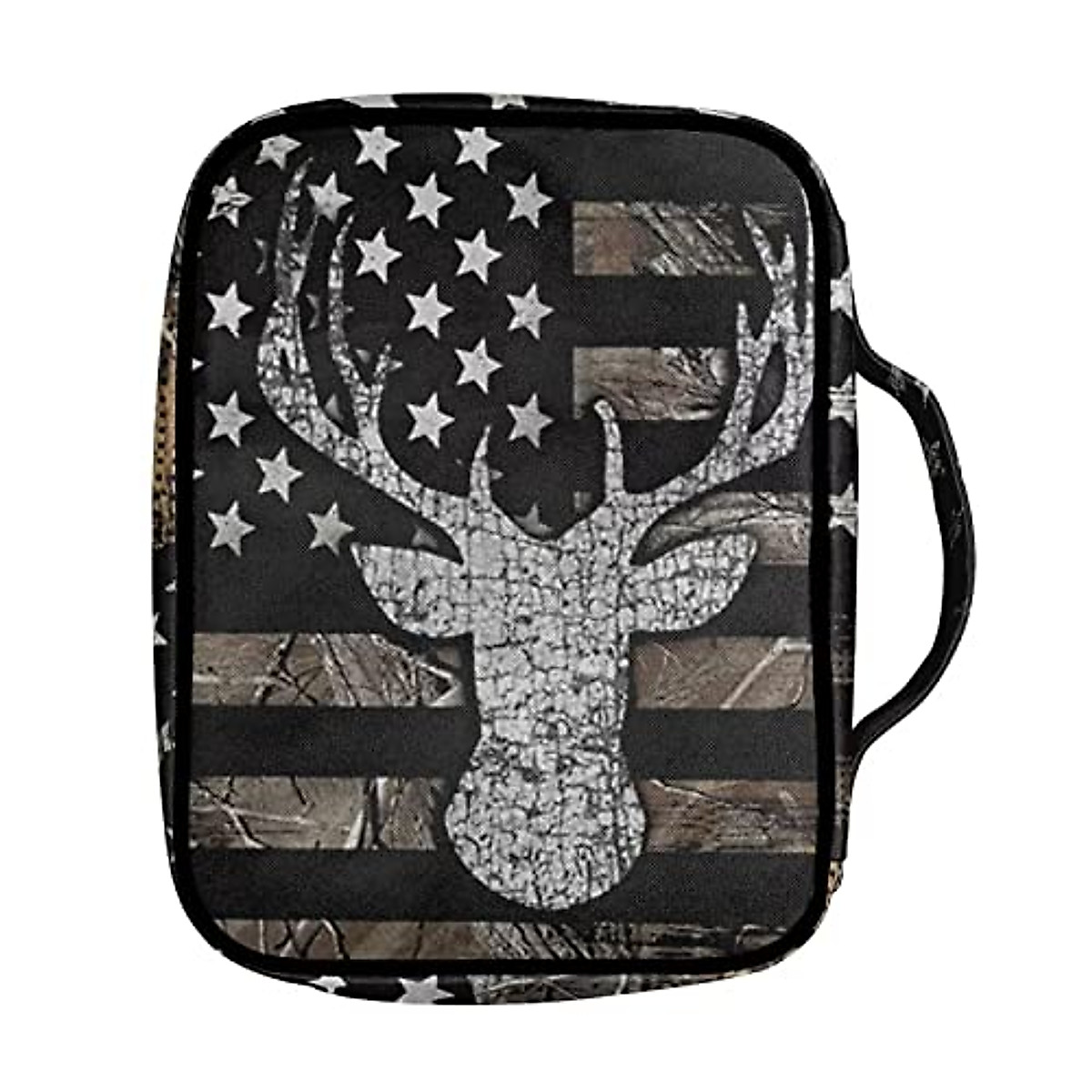 Tisuoting Women Men Bible Cover Case for Study Bible Hunting Camo Deer Flag Bible Cover with Handle Bible Carrying Bag with Pen Storage Book Bag Handbags