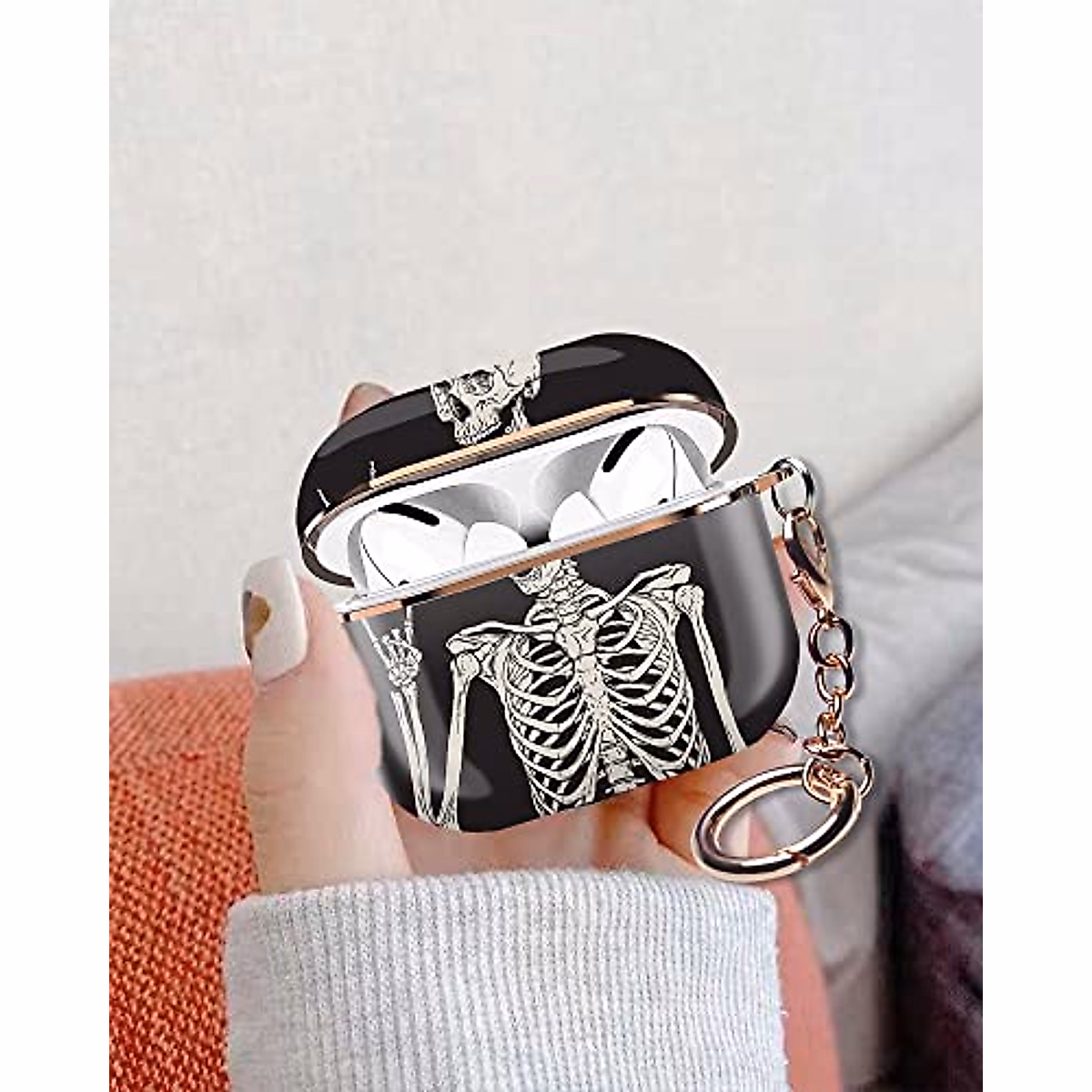 Txocouk for Airpods Pro Case Protective Shockproof Hard Cover with Keychain Cute AirPods Case Cover,airpods case for Girls and Women and Men （Skull Human Skeleton）
