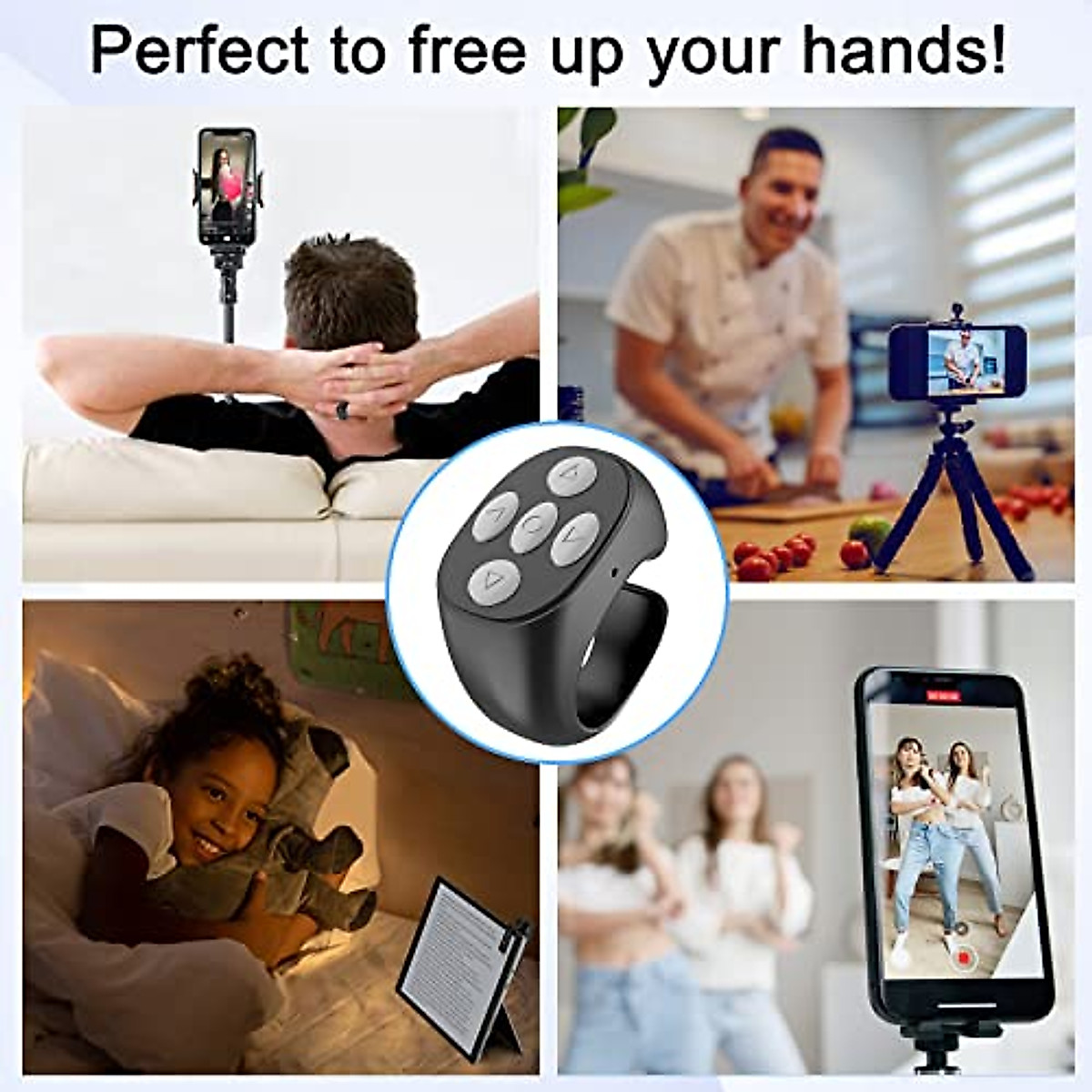 Bluetooths Remote Control Scrolling Ring for Tiktok Page Turner, Wireless Camera Shutter Selfie Button for iPhone Android iPad Cell Phone Remote Clicker Kindle App, Simulate Mouse Operation - Black