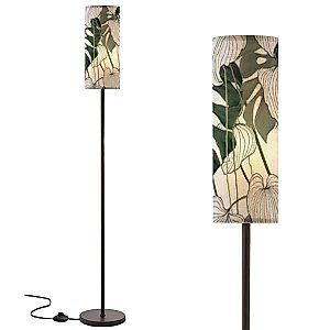 RZNTJHUINA Modern Standing Lamps Floral Green Black White Leaf Philodendron Plant Minimalist Floor Lamp Metal Pole Lamp with Linen Lampshade for Bedroom Living Room Office Nursery Reading Foot Switch