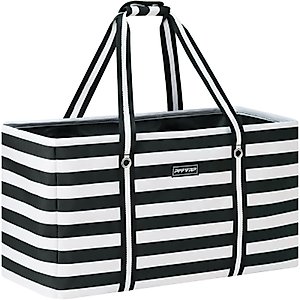 PFFVRP Stand Up Extra Large Utility Tote Bag, Foldable Reusable Grocery Bags with Metal Wire Frame & Reinforced Bottom Board, Large Utility Tote for Shopping, Car Trunk, Beach Bag（Black）