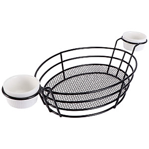 Cabilock Stainless Fried Chicken Display Rack Steel French Fries Basket Food Frying Basket French Fries Container Snack Serving Plate with 2 Dipping Fry Basket Cup Fried Chicken Basket (Black)