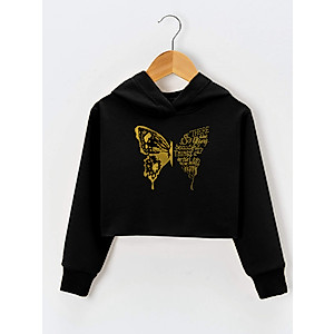 G-Amber Kids Crop Tops Girls Hoodies Cute letters Long Sleeve Fashion Sweatshirts Black Butterfly