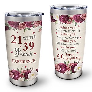 DOAKIZZ 60th Birthday Gifts for Women Stainless Steel Tumbler/Cup 20oz 1PC