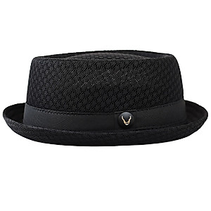 The Hat Depot Light Weight Classic Soft Cool Mesh Porkpie hat (L/XL, Black)