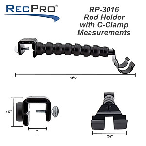 RecPro Ice Fishing Gear Multi-Flex Rod Holder | C-Clamp Style Mount | Clamp up to 1"