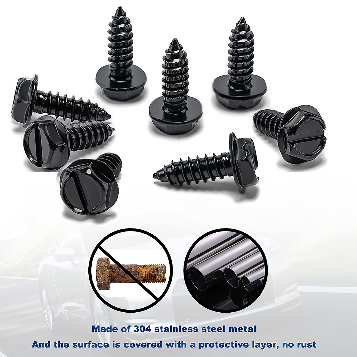 Hoewina License Plate Screw Kit, 8 Sets Stainless Anti Theft License Plate Screws, Anti-Rattle & Rust-Proof Bolts for Securing License Plates Frames or Covers on Cars, Trucks, SUVs (Black)