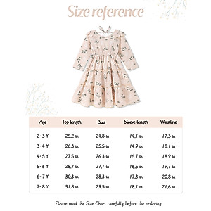 Hipea Toddler Girl Dress Long Sleeve Floral Dress Up Casual Round Neck Back Tie Ruffles Little Girls Fall Dresses 3-4T