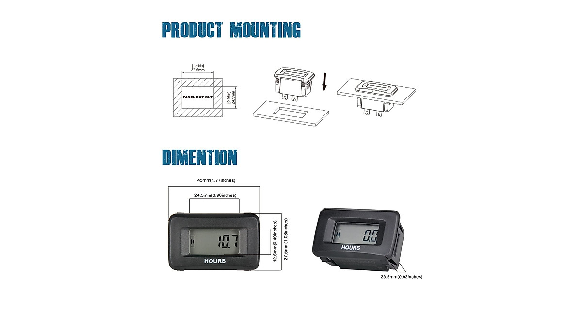 Runleader Digital Hour Meter for Tractors & Generators