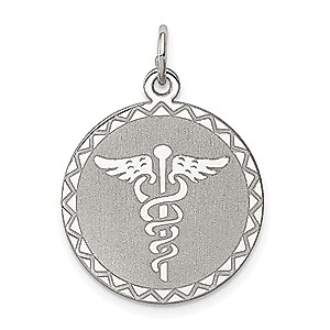 IceCarats 925 Sterling Silver Nurse Caduceus Paramedic Emt Doctor Medical Student Nursing Symbol Disc Necklace Charm Pendant Only