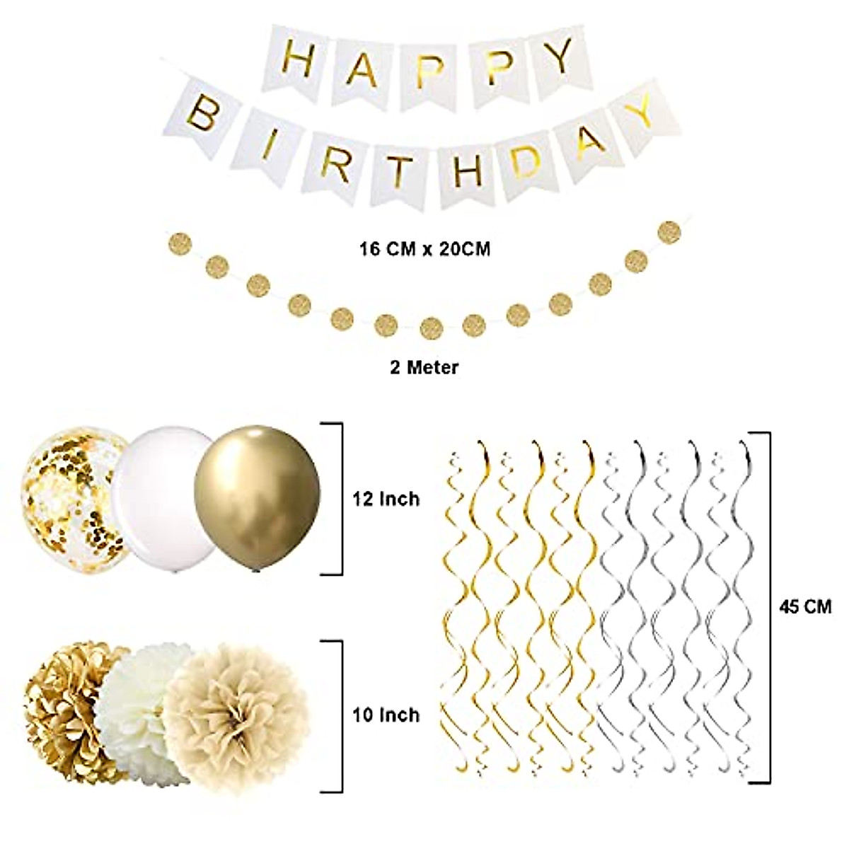 Gold Birthday Party Decorations ,Happy Birthday Banner, 16th 18th 21th 30th 40th 50th 60th 70th Gold White Birthday Decorations Supplies Balloons