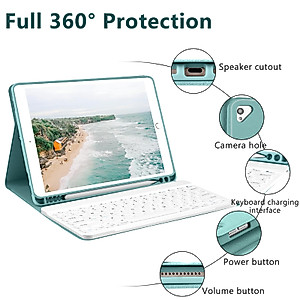 for iPad 9th Gen 2021 Case with Keyboard 10.2 inch, for iPad 8th Gen 2020/7th Gen 2019/Air 3/Pro 10.5 Keyboard Case, Detachable Wireless Bluetooth Keyboard with Pencil Holder for iPad 2021 9th