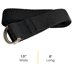 Sunshine Yoga 10-Pack Yoga Strap, 8-Foot Yoga Straps With Anti-Slip D-Ring Buckle, Adjustable Leg Stretching Strap for Muscle and Hamstring Stretch, Exercise Strap for Schools and Studios, Black