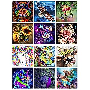 12 Pack Diamond Painting Kits for Adults,Diamond Art Birds Animals HD Canvas DIY 5D Full Drill Round Crystal Rhinestone Gem Arts Dots Diamonds Craft Paint for New Home Wall Decor - 12x12inch X12PCS