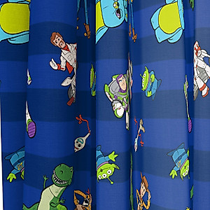 Jay Franco Kids Window Drapes - 4 Piece Curtain Set Includes 2 Tiebacks, Beautiful Bedding Room Décor and Easy Set Up, Blue - Toy Story, 63 Inch