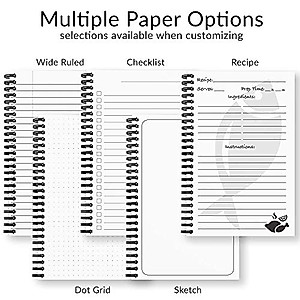 Create Your Own Photo Upload Personalized Notebook/Journal, Laminated Soft Cover, 120 pages of your selected paper, lay flat wire-o spiral. Size: 8.5” x 11”. Made in the USA