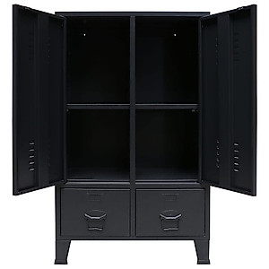 vidaXL Black Wardrobe - Metal Industrial Style Closet with Adjustable Interior Shelves & Drawers, Unique Name Card Holders - Durable & Easy to Assemble