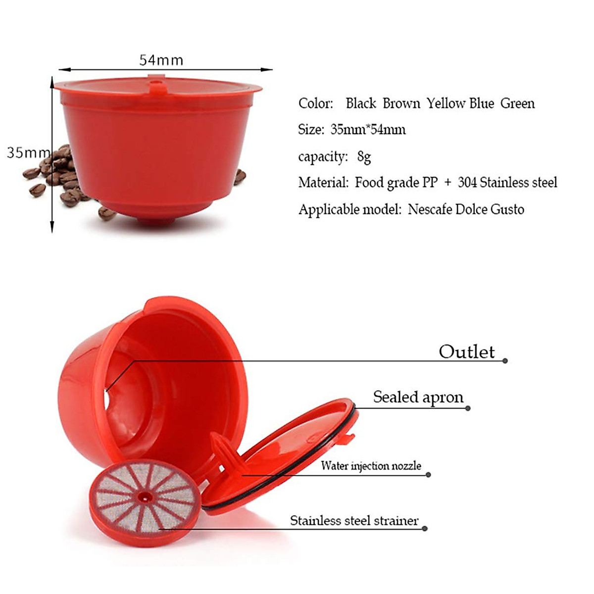 iSuperb 7PCS Reusable Coffee Capsules Refillable Brewers Compitiable (Grenn+Red+Blue+Rose red+Purple+Pink+Yellow)