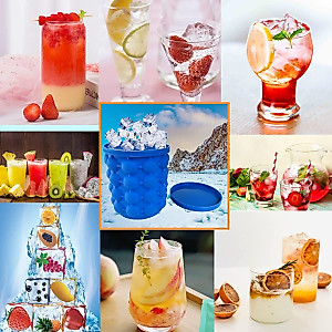 2 in 1 Silicone Ice Bucket and Ice Mold with Lid for Freezing Whiskey, Cocktails, Drinks, Portable Silicone Ice Maker (Blue)