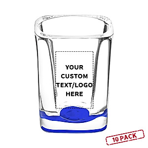 Custom Square Shot Glasses by ARC 2 oz. Set of 10, Personalized Bulk Pack - Great for Weddings, Birthdays, Parties, Indoor & Outdoor Events - Blue