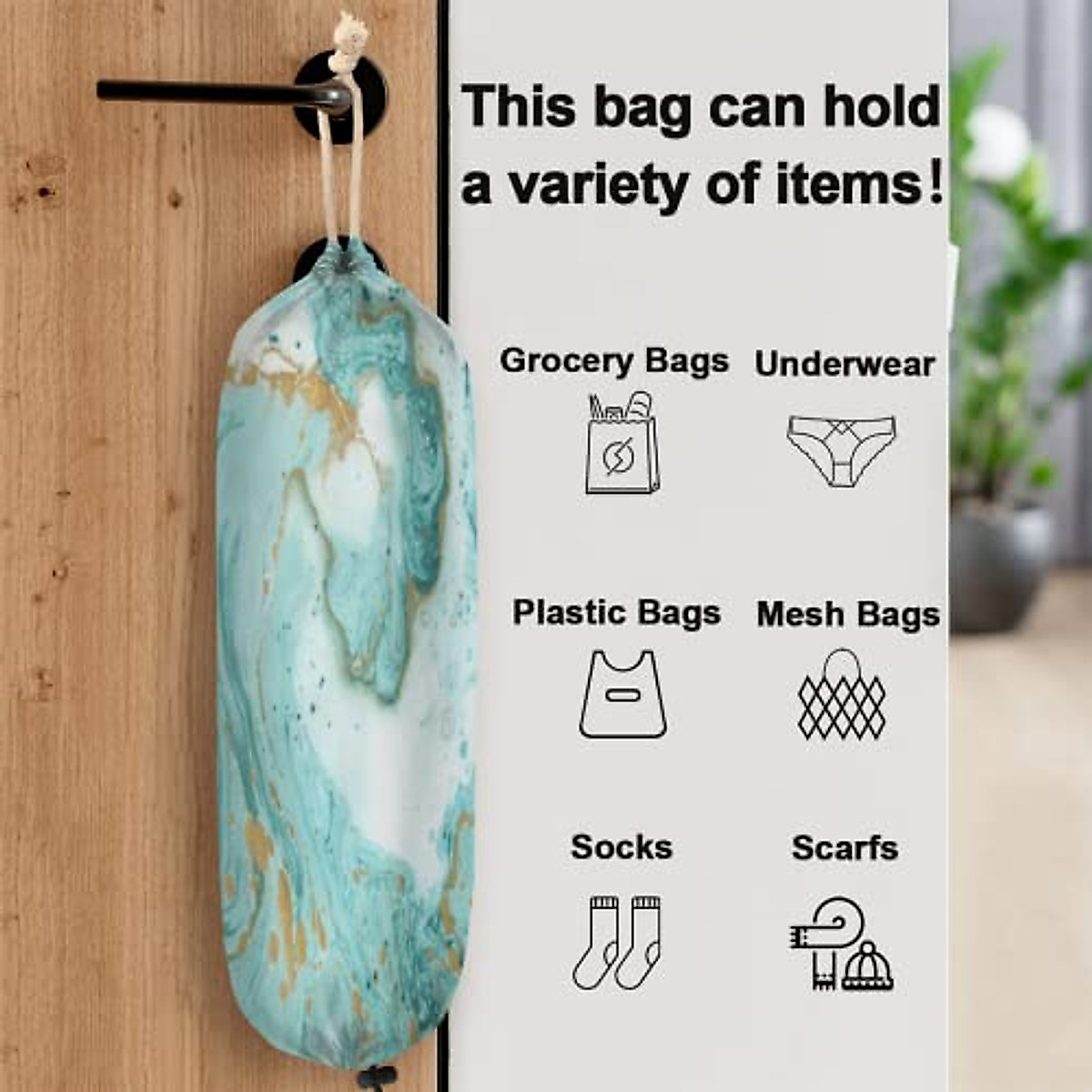 Turquoise Marble Texture Plastic Bag Holder, Teal Art Marble Grocery Bag Storage Holder Garbage Shopping Bag Trash Bags Organizer for Kitchen Home
