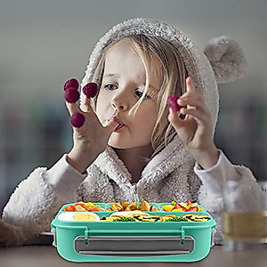 BentoMoment Bento Lunch Box, 4 Compartments Lunch Box Containers for Adults, 5 Cups Bento Box with Utensils& Fruit Fork, Cute Snack Lunch Box, Leakproof Microwave Safe Bento Boxes, Green