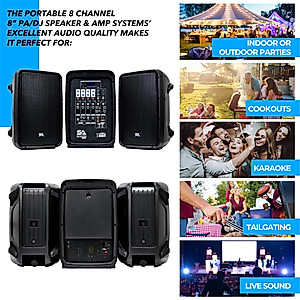 Seismic Audio - SA-KPTVL8 - Portable 8 Channel 500 Watt 8 Inch PA/DJ Speaker & Amplifier System with Bluetooth