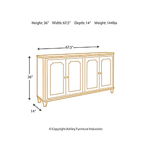 Signature Design by Ashley Mirimyn Distressed 4-Door Accent Cabinet or TV Stand, Antique White