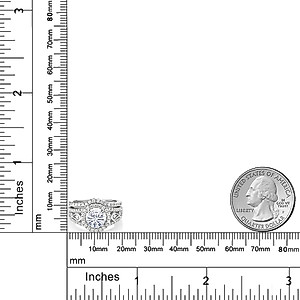 Gem Stone King 925 Sterling Silver Moissanite Women Wedding Engagement Ring Band Bridal Set (1.74 Cttw, Center 6.5MM, Available in size 5, 6, 7, 8, 9)